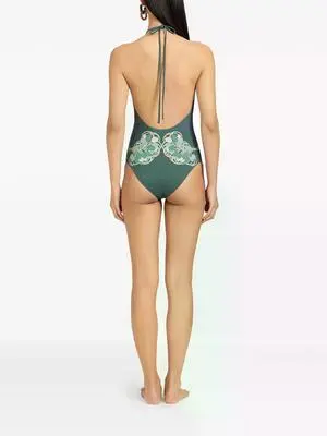 La DoubleJ Blooming Tulip Placed Swimsuit In Supreme Lycra - Green