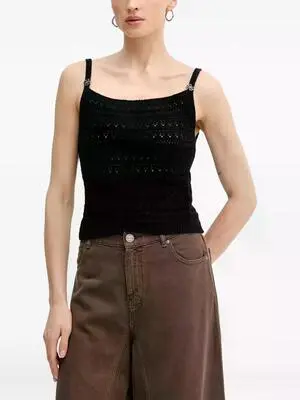 Guess 4g-plaque Pointelle Knit Tank Top - Black