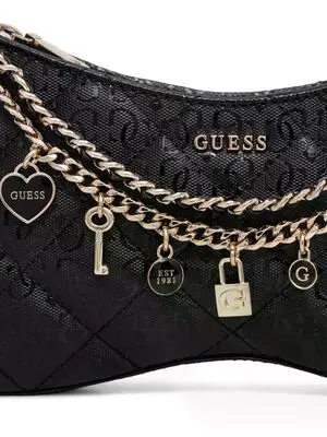 Guess Libby Quilted Charm-detail Shoulder Bag - Black