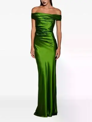 THE SEI Bardot Off-shoulder Draped Silk Maxi Dress