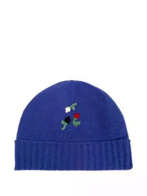 Marni Ribbed Wool Beanie With Floral Embroidery