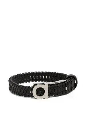 FERRAGAMO Gancini Braided Leather Bracelet - Black