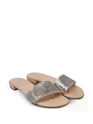 STUART WEITZMAN Embellished Metallic Leather Slide Sandals