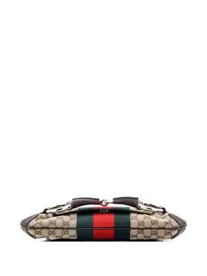 Gucci Horsebit Nm Web Chain Clutch Gg Canvas Medium Shoulder Bag - Brown