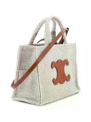 Celine Cabas Thais Triomphe Striped Textile Small Tote Bag