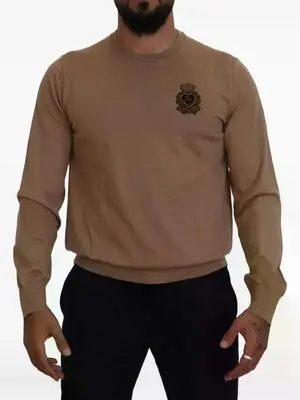Dolce & Gabbana Embroidered Logo-patch V-neck Sweater - Brown