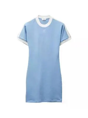 Versace Embroidered Logo Stretch Cotton-jersey Mini Dress - Blue