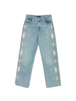 Retrofete Embroidered Crystal-embellished Jeans - Blue