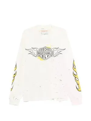 SECND SLF Crystal Embellished Distressed Sweater