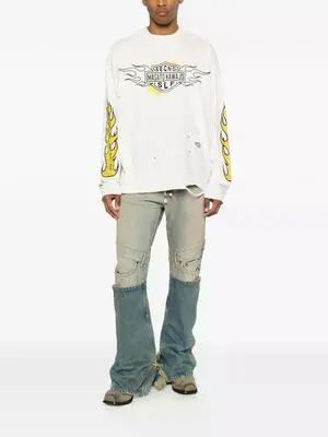 SECND SLF Crystal Embellished Distressed Sweater