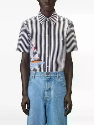 Thom Browne Sailboat-embroidered Striped Shirt - Blue