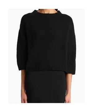 Khaite Crew Neck Elbow Sleeve Ribbed Hem Sweater
