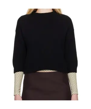 Khaite Crew Neck Elbow Sleeve Ribbed Hem Sweater