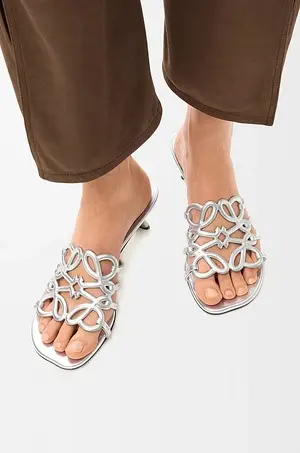 Loewe Anagram Petal Heeled Sandals - Silver