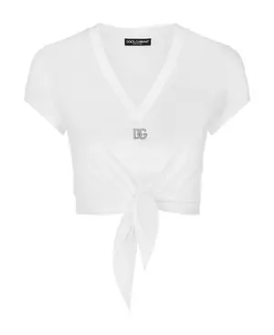 DOLCE & GABBANA Dolce & Gabbana V-Neck Cropped Top With Logo Plaque