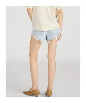 FRAME High Rise Distressed Frayed Denim Shorts - Blue