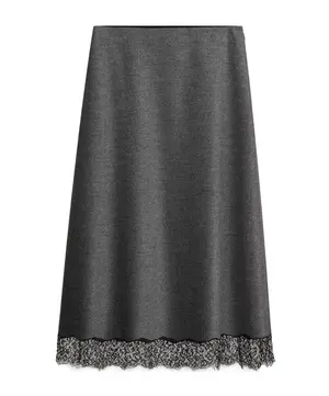 Dior Mid-length Wool-cashmere Flannel Skirt With Lace Hem
