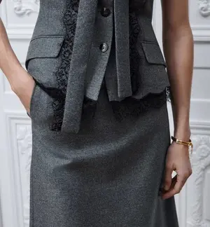 Dior Mid-length Wool-cashmere Flannel Skirt With Lace Hem