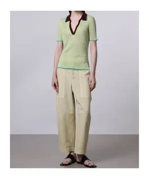 ROBERTO COLLINA Contrast-stitch Ribbed Polo - Green