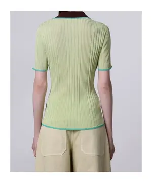 ROBERTO COLLINA Contrast-stitch Ribbed Polo - Green