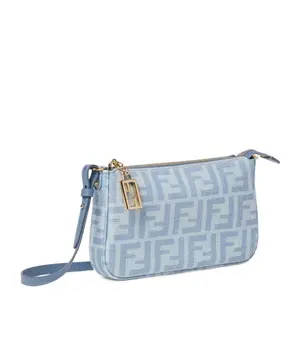Fendi Baguette Zipped Denim Pouch - Light Blue