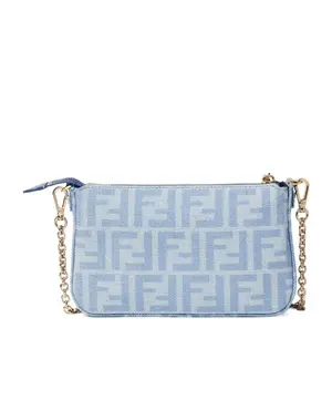Fendi Baguette Zipped Denim Pouch - Light Blue