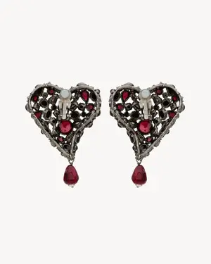 Saint Laurent Embellished Heart Dangle Earrings