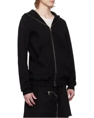 Rick Owens Zip Up Hoodie With Gimp Strap Detail - Black