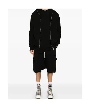 Rick Owens Zip Up Hoodie With Gimp Strap Detail - Black