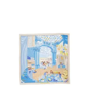 FERRAGAMO Atelier Print Sqaure Silk Scarf - Blue