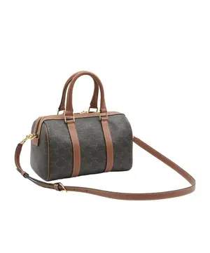 Celine Medium Boston Bag In Triomphe Canvas And Calfskin