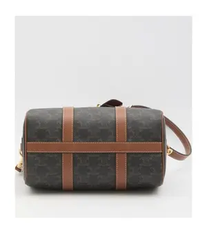 Celine Medium Boston Bag In Triomphe Canvas And Calfskin