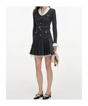 SELF-PORTRAIT Contrast Collar Belted Cardigan - Grey