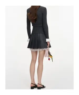 SELF-PORTRAIT Contrast Collar Belted Cardigan - Grey