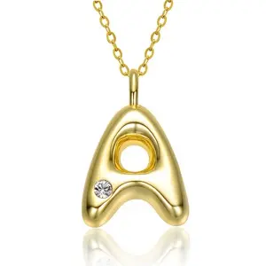 GENEVIVE 14k Plated Cubic Zirconia Initial Pendant Necklace - Gold