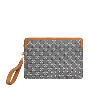 Celine Small Pouch With Strap In Jacquard Triomphe - Gray