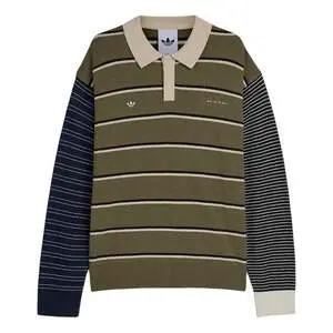 Adidas X Sftm 007 Long Sleeve Striped Rugby Shirt - Olive Strata/alumina/black