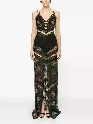 NISSA Beaded Lace-trimmed Maxi Dress