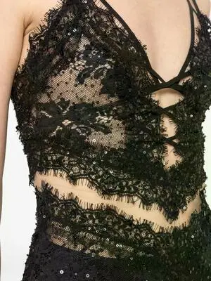 NISSA Beaded Lace-trimmed Maxi Dress