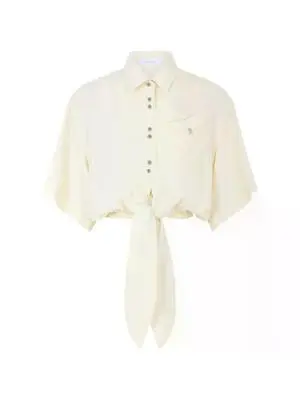 Rabanne Cream Knot Detail Cropped Shirt - White