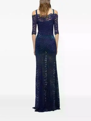 Rabanne Navy Floral Lace Embellished Velvet Top - Blue