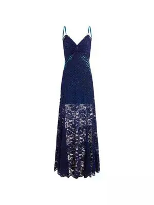Rabanne Navy Lace Texture Floral Pattern V-neck Dress