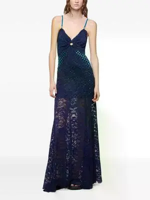Rabanne Navy Lace Texture Floral Pattern V-neck Dress