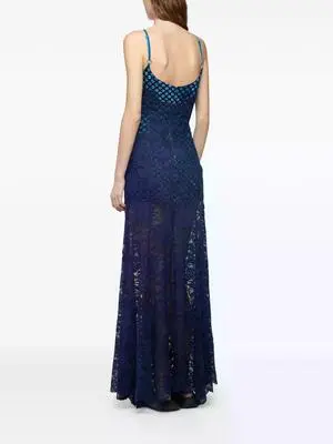 Rabanne Navy Lace Texture Floral Pattern V-neck Dress