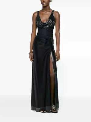 Rabanne Mesh Panel Cowl Neck Maxi Dress - Black