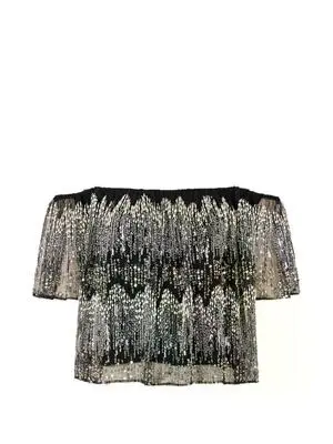 Rabanne Embroidered Boat Neck Blouse - Black