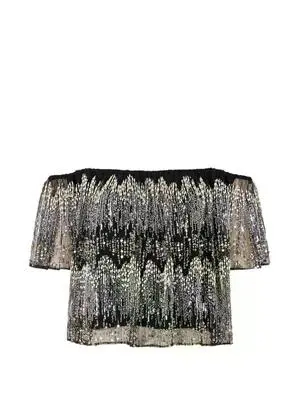 Rabanne Embroidered Boat Neck Blouse - Black