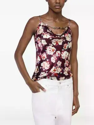 Rabanne Floral Patterned Silk Top - Red