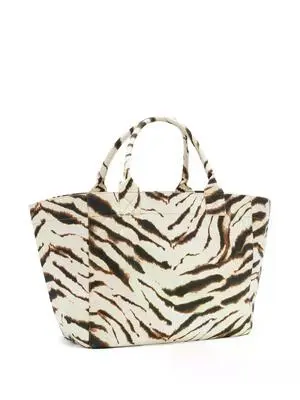 GANNI Zebra-print Logo-embroidered Tote Bag