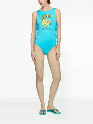 GANNI Banana Print Lace-up Swimsuit